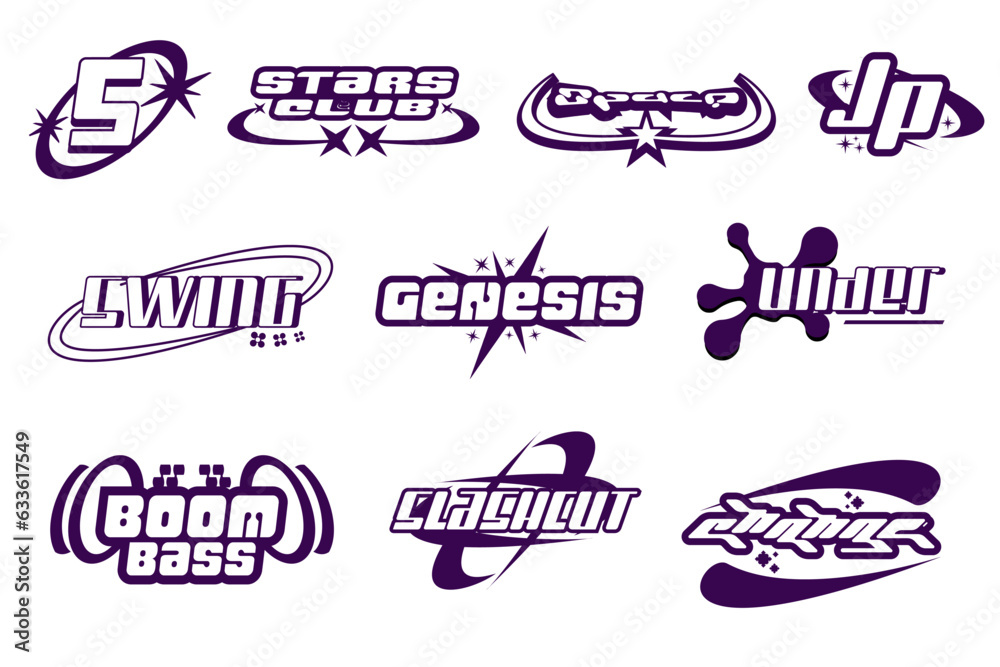 Y2K Logo Graphic Assets frame Design, Lettering design. Big collection ...