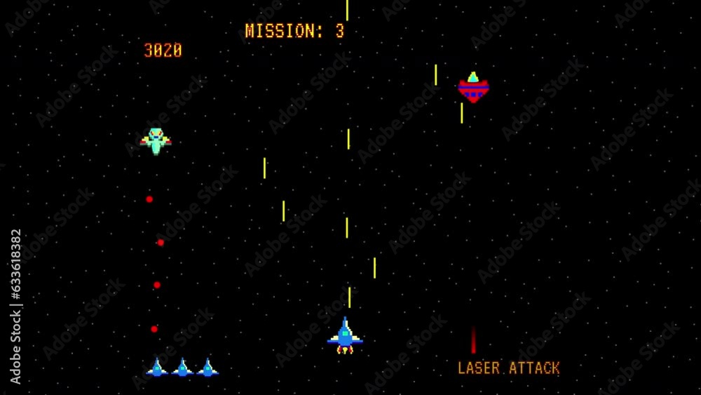 Classic 1980s Retro Arcade Space Shooter Computer Game Animation ...