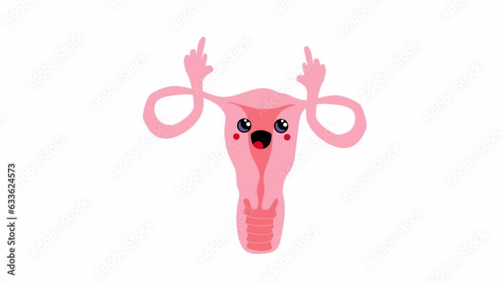 Funny kawaii mascot organ character female reproductive system uterus ...
