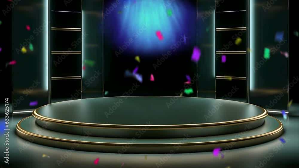 Black stage podium with dark color background. Showroom. Seamless loops ...
