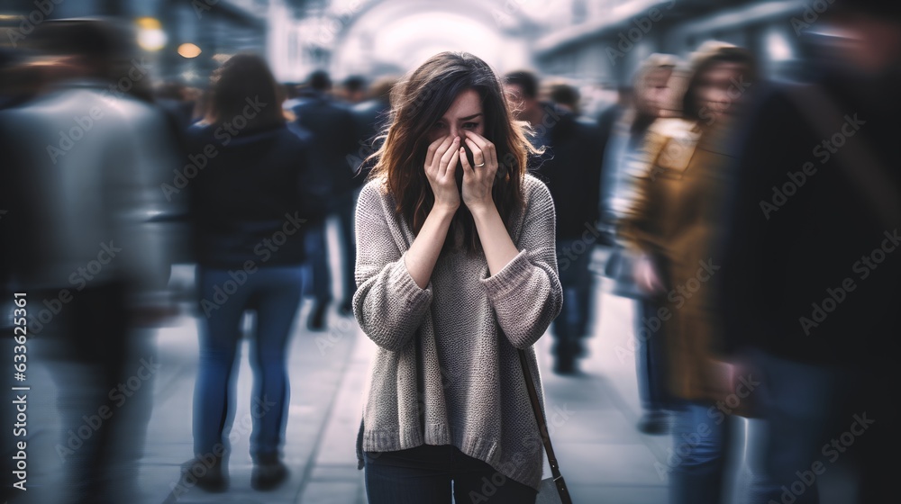 The concept of depression, featuring a young girl in a state of despair ...