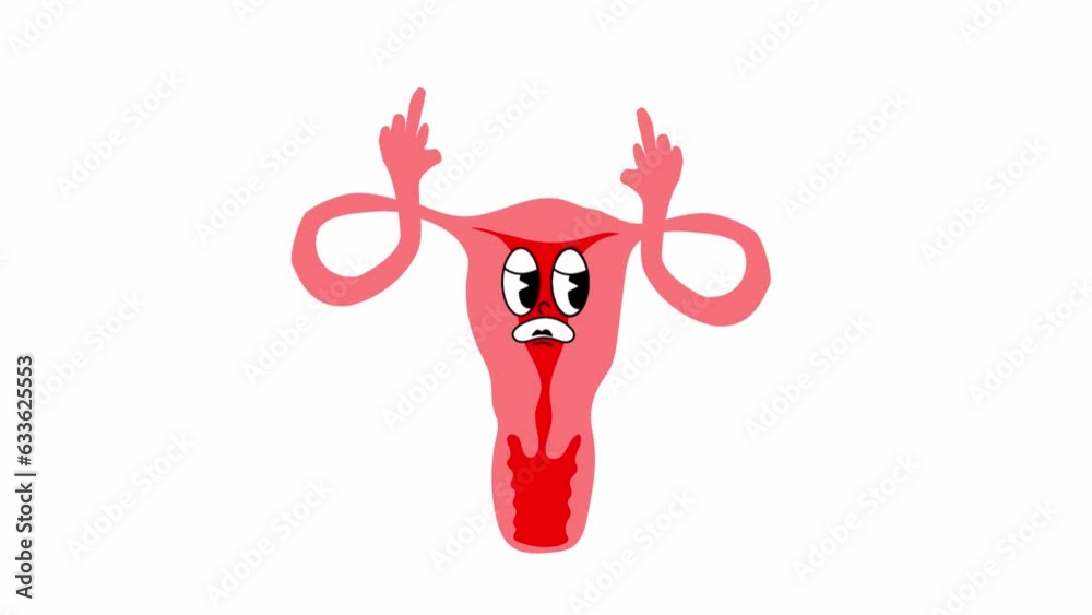 Funny retro mascot organ character female reproductive system uterus ...
