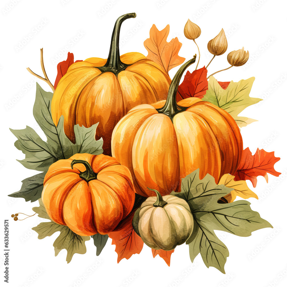 fall autumn watercolor pumpkin clip art isolated on transparent ...