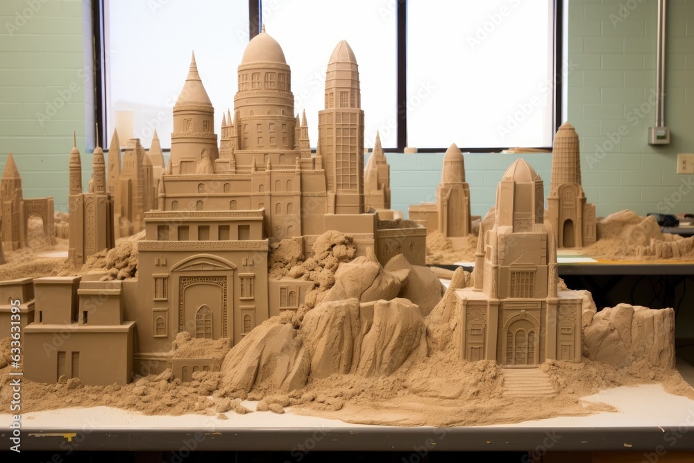series of sandcastles in various stages of completion Stock Photo ...