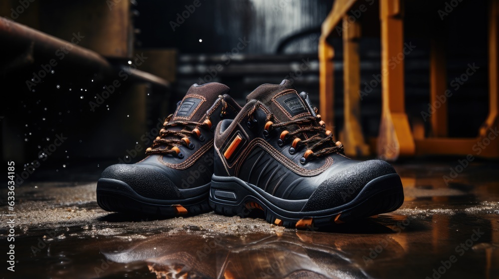 Safety shoes with steel insoles and rubberized soles to protect against ...