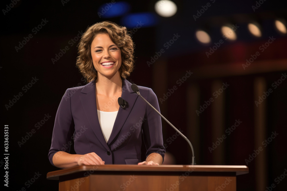 Photography of a pleased, woman in her 40s that is wearing a debate ...
