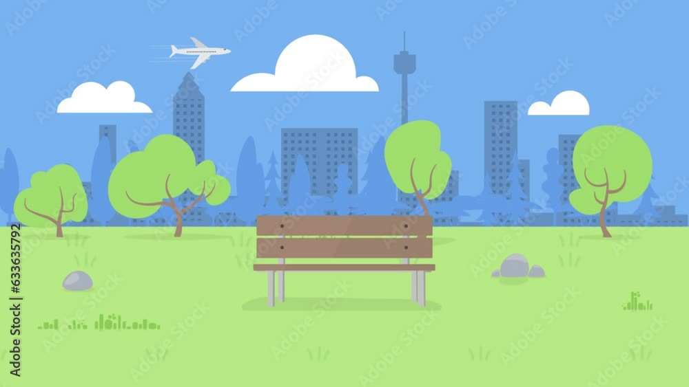 2D explainer animation loop background with blue sky, sun, tree and ...