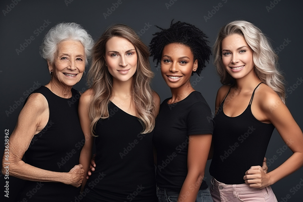 Female models of different ages celebrate their natural body Stock ...