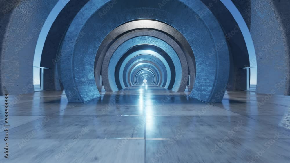 Seamless camera movement through a concrete tunnel. Looped 3D animation ...