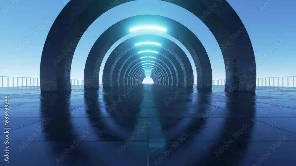 Seamless camera movement through a concrete tunnel. Looped 3D animation ...
