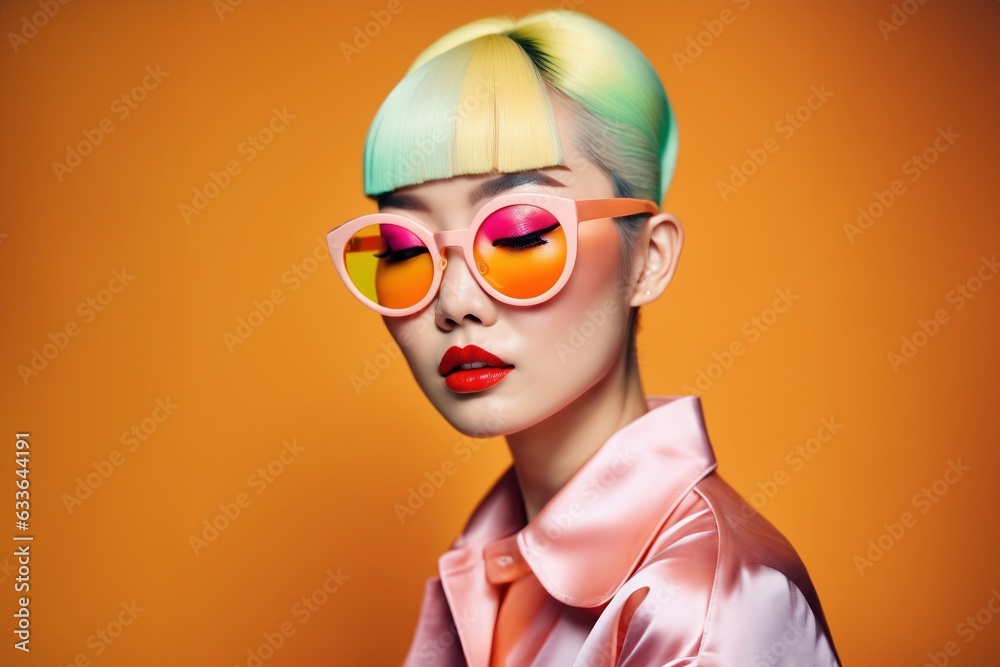 60s fashion, bold pop art, photo shoot style, of beautiful albino asian ...