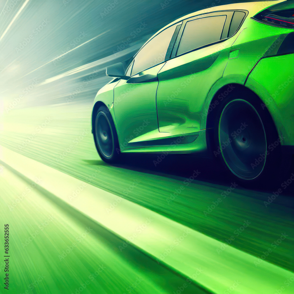 Electric cars run on the road at speed, alternative energy vehicles ...