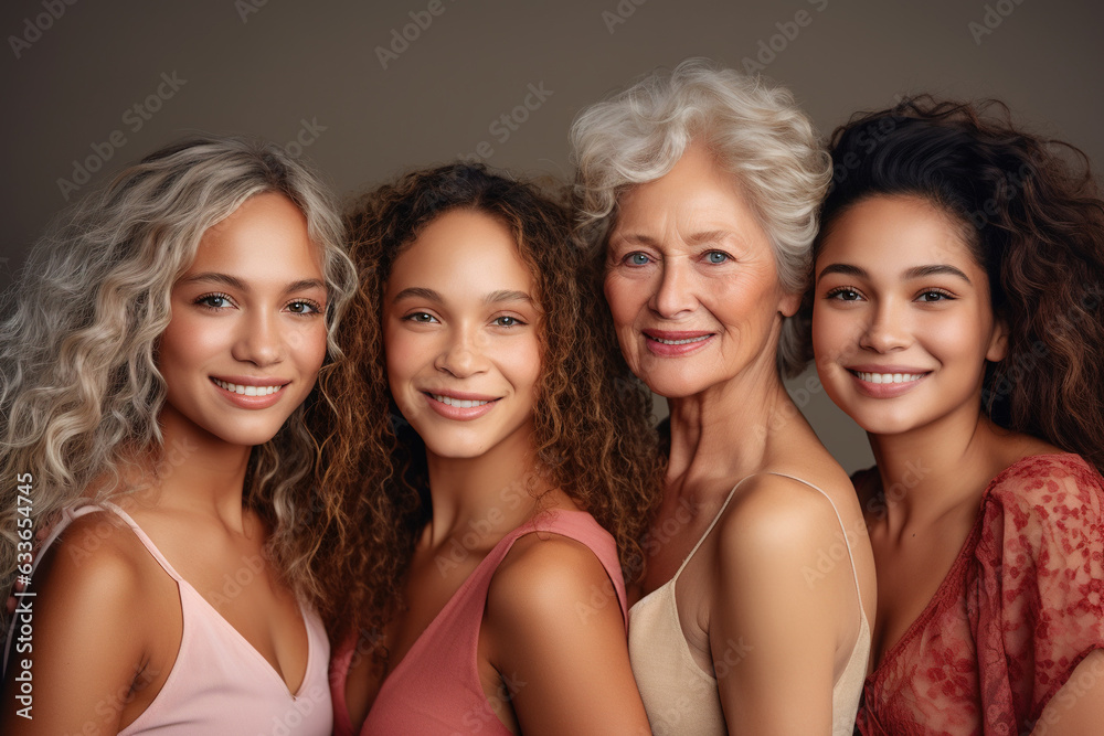 Female models of different ages celebrate their natural body Stock ...