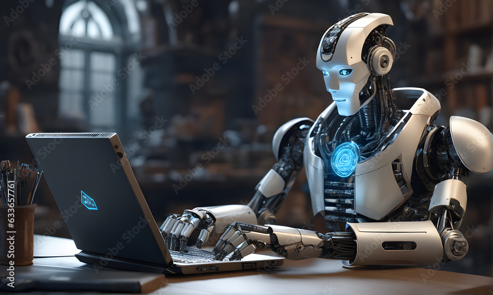 Robot Typing on a Laptop, Artificial Intelligence in Business, AI Frelance Jobs, Chatbot, Robot ...