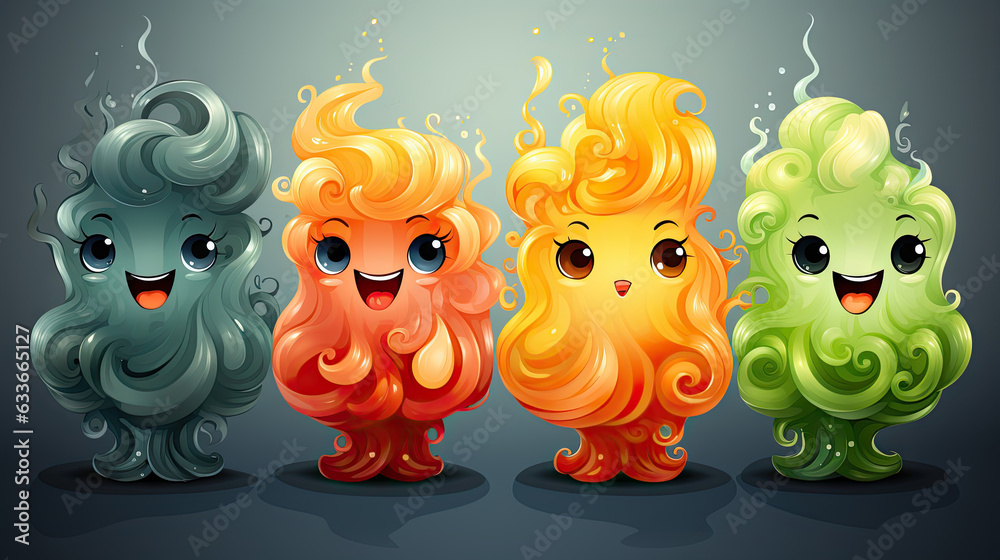 Vector illustration of four elements funny cartoon with different ...