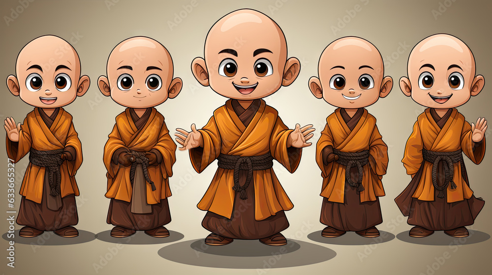 Buddhist monk cartoon character in different poses. Vector illustration ...