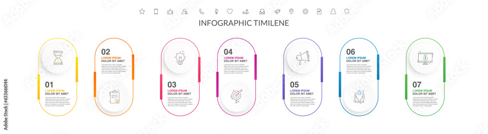 Line vector minimal infographic with 7 circles. Modern timeline ...