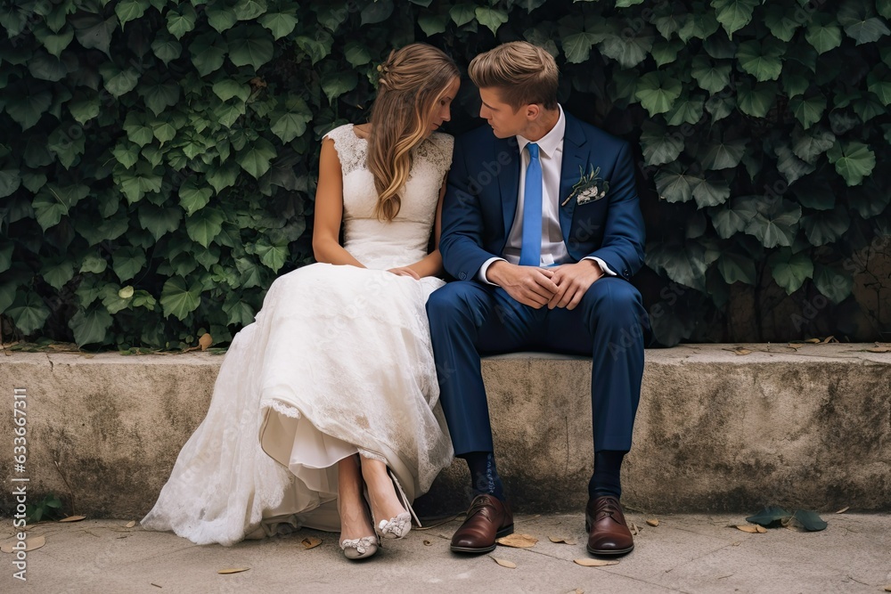 Bride and Groom Side by Side Photo: A view from the neck down of two ...