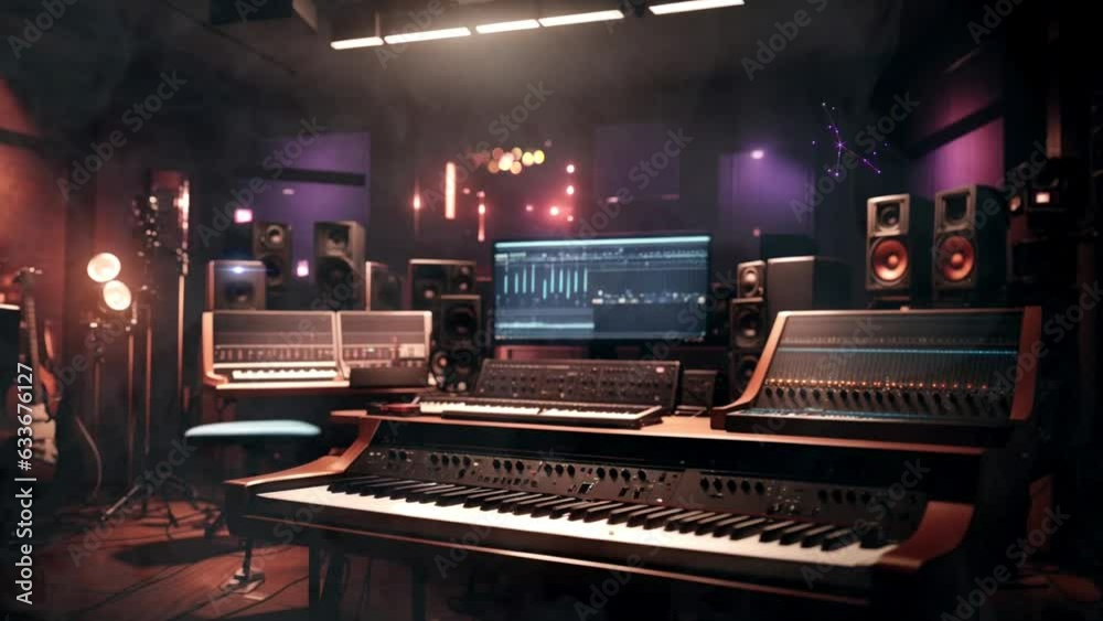 music studio seamless looping video background animation, cartoon style ...