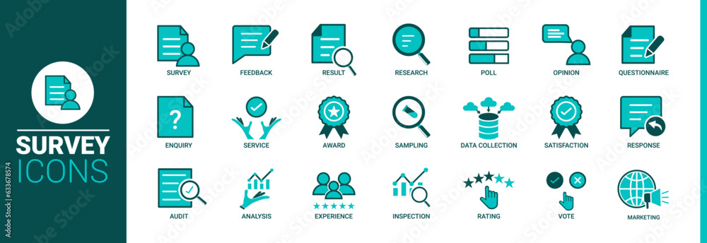 Survey icon set. Survey icon, online survey icon, land survey icons ...