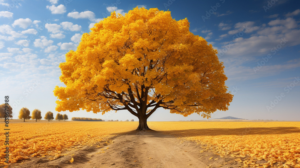 Majestic Walnut Tree: A towering walnut tree in the midst of a golden ...