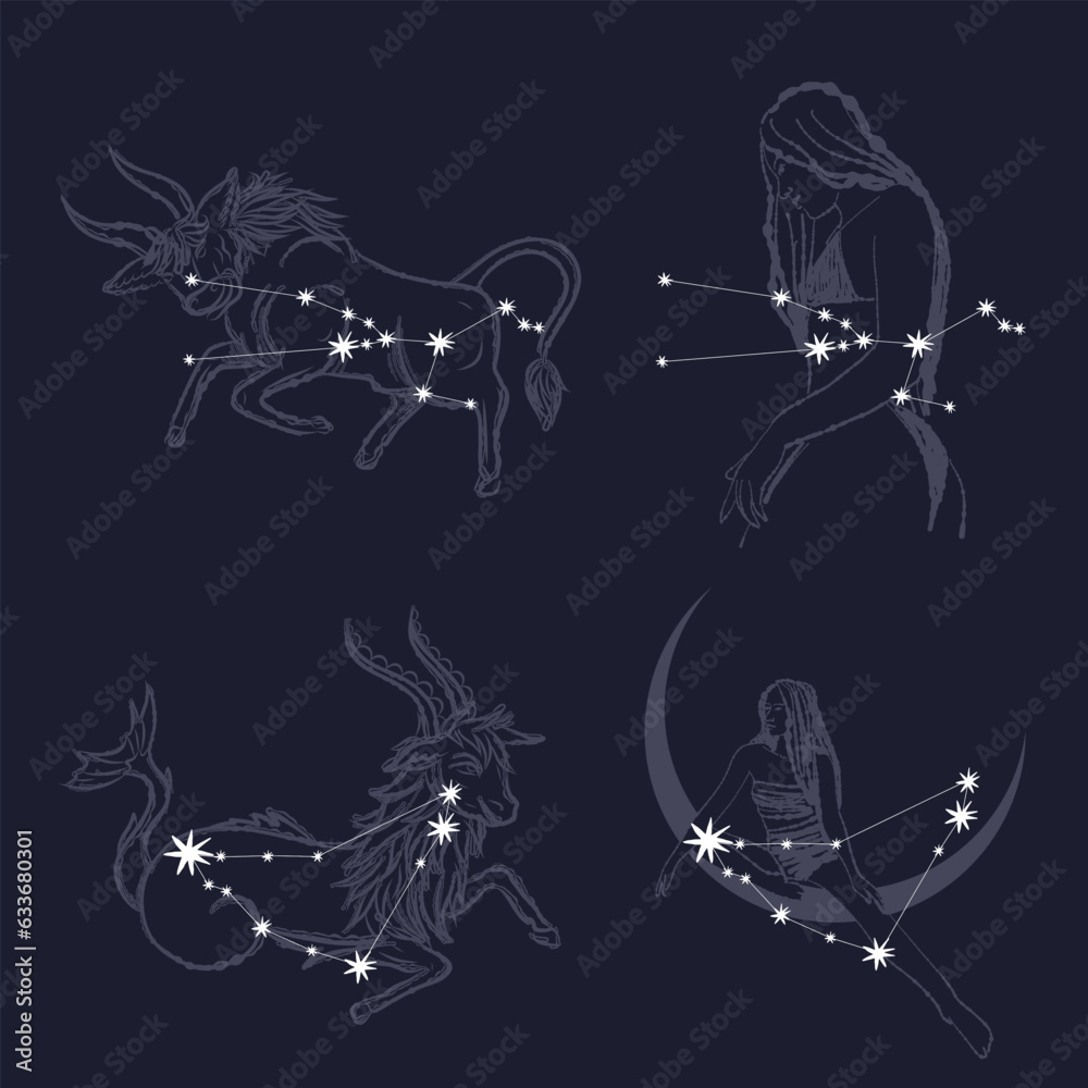 vintage retro engraving style. zodiac sign and astrology. printing on ...