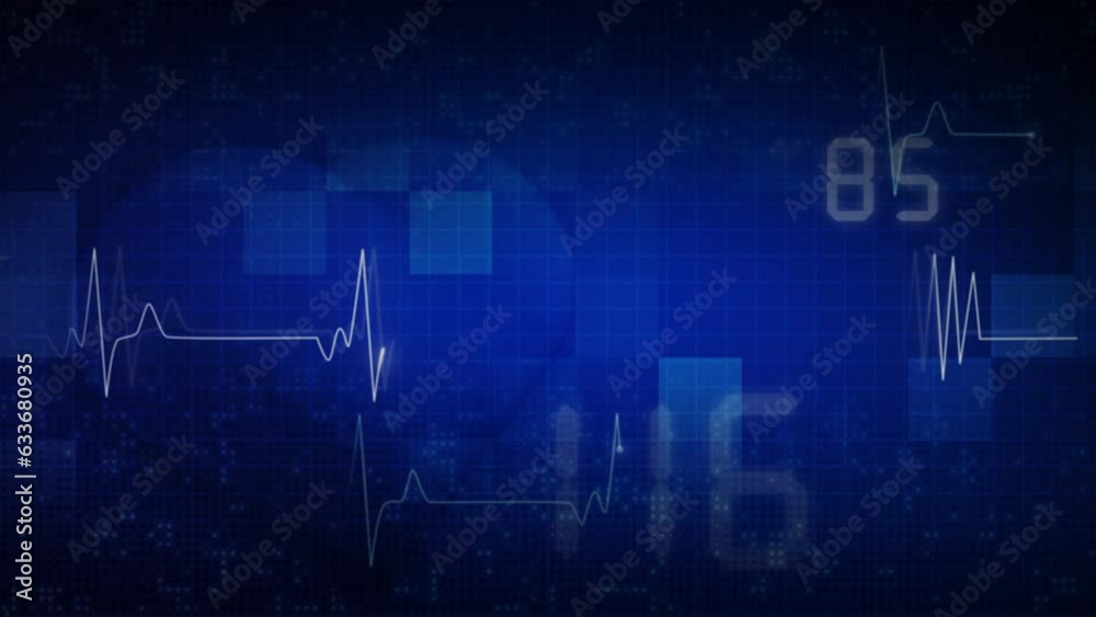 Blue abstract medical background. Animated heart cardiogram line ...