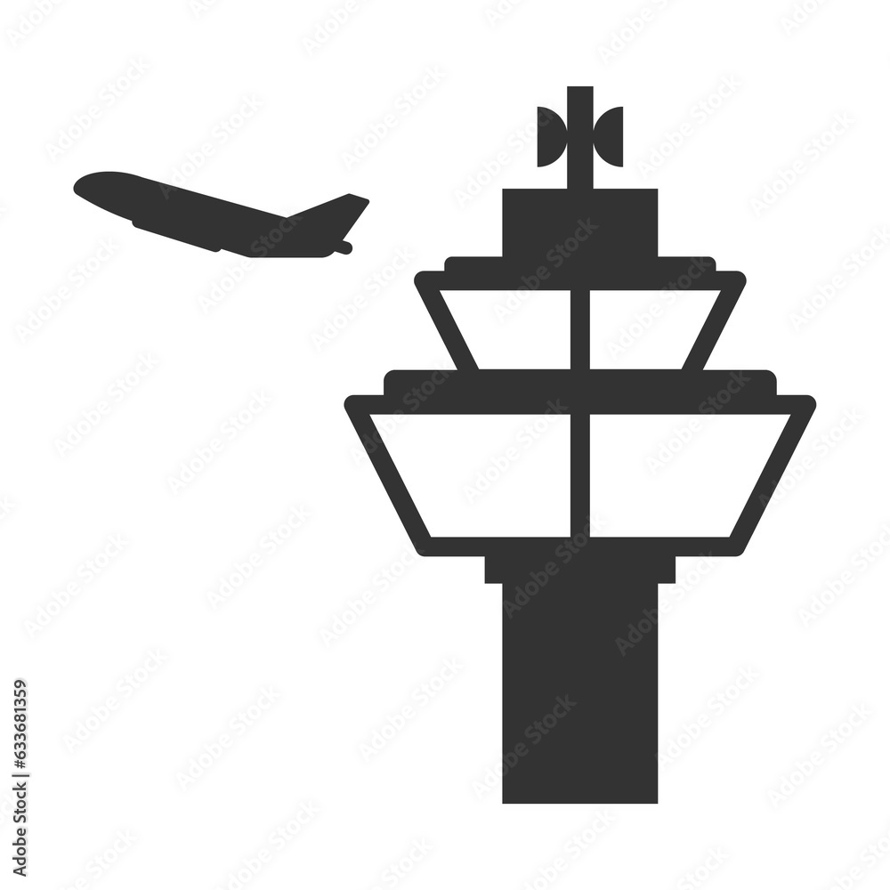 Vector illustration of airport towers icon in dark color and ...