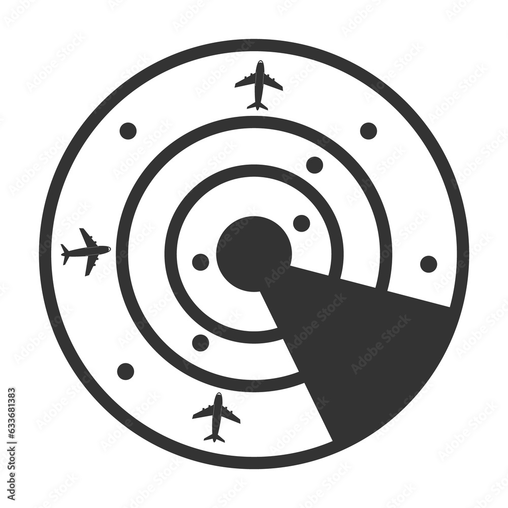 Vector illustration of aircraft radars icon in dark color and ...