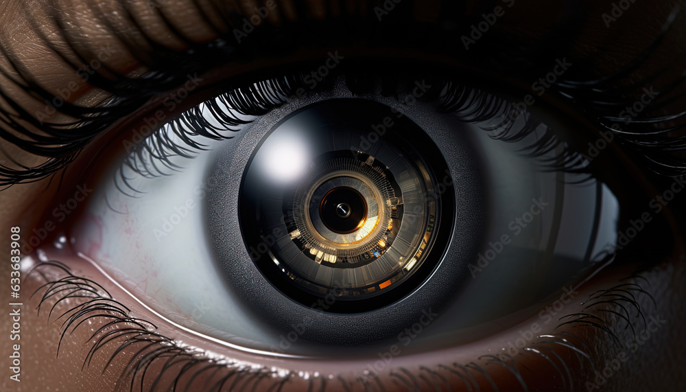 Lens of a camera that transforms into an eye capturing the beauty of ...