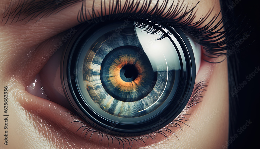 Lens of a camera that transforms into an eye capturing the beauty of ...