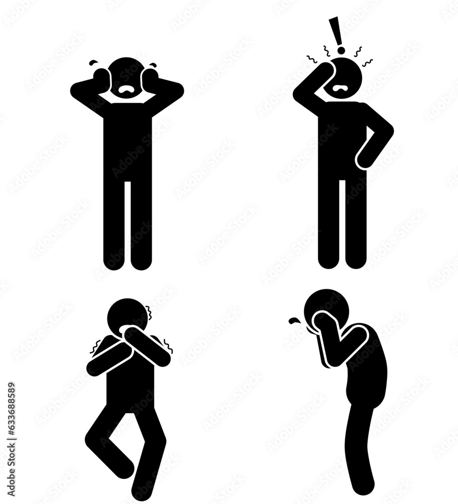 flat illustration vector stick figure,stickman,pictogram panic anxiety ...