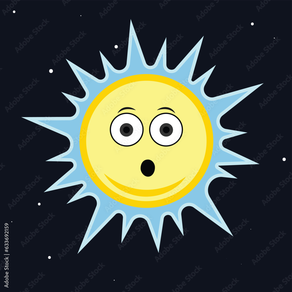 Cartoon Sun confused look on the face with blue rays Stock Vector ...