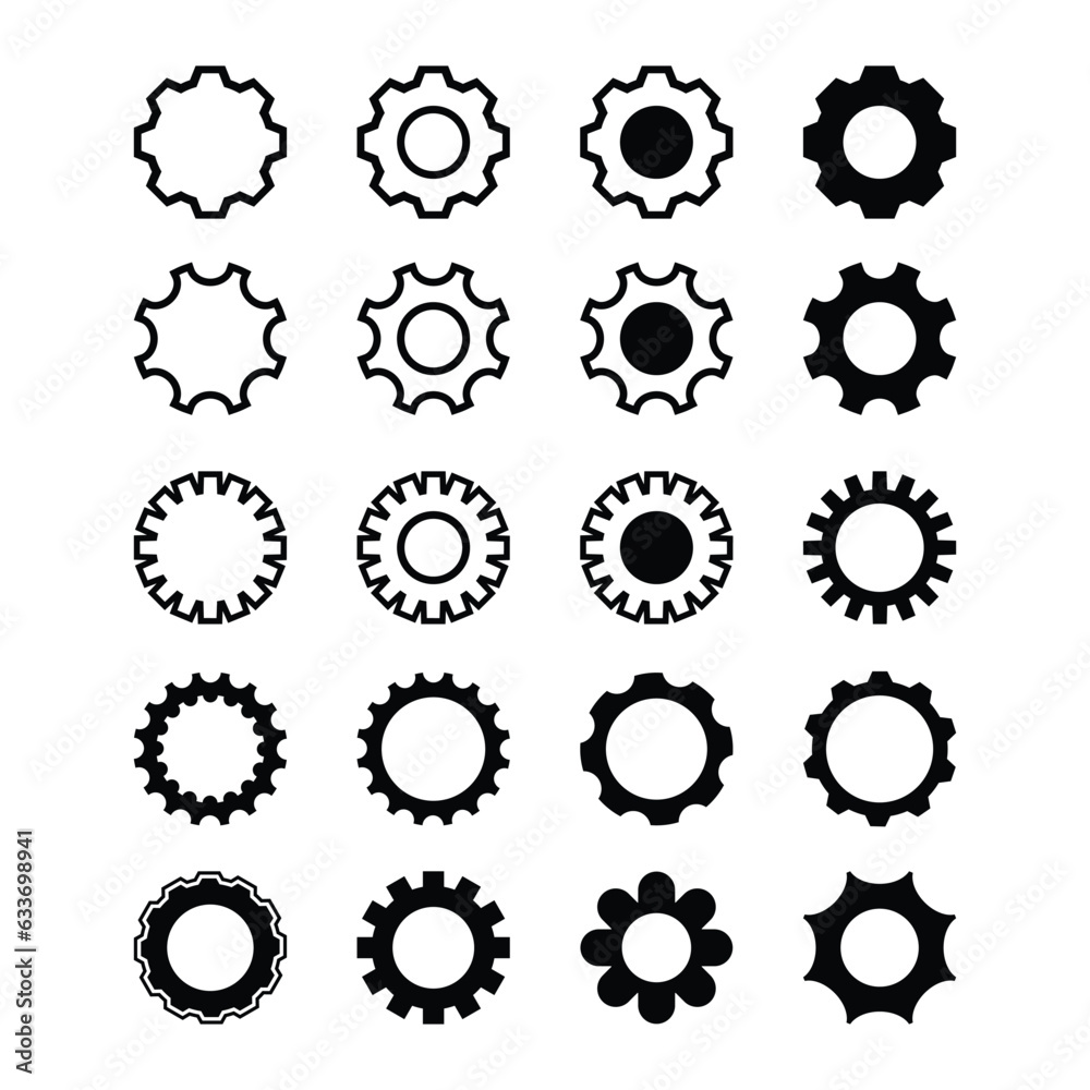 Gear Icon Set - Vector Collection of Gears Stock Vector | Adobe Stock