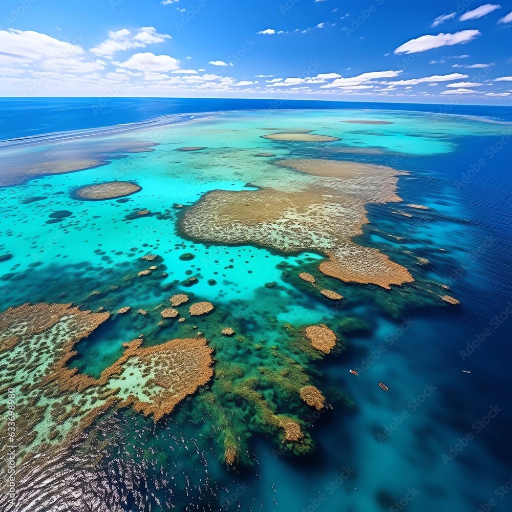 Great barrier reef from above a magnificent maroon and blue view. Stock ...