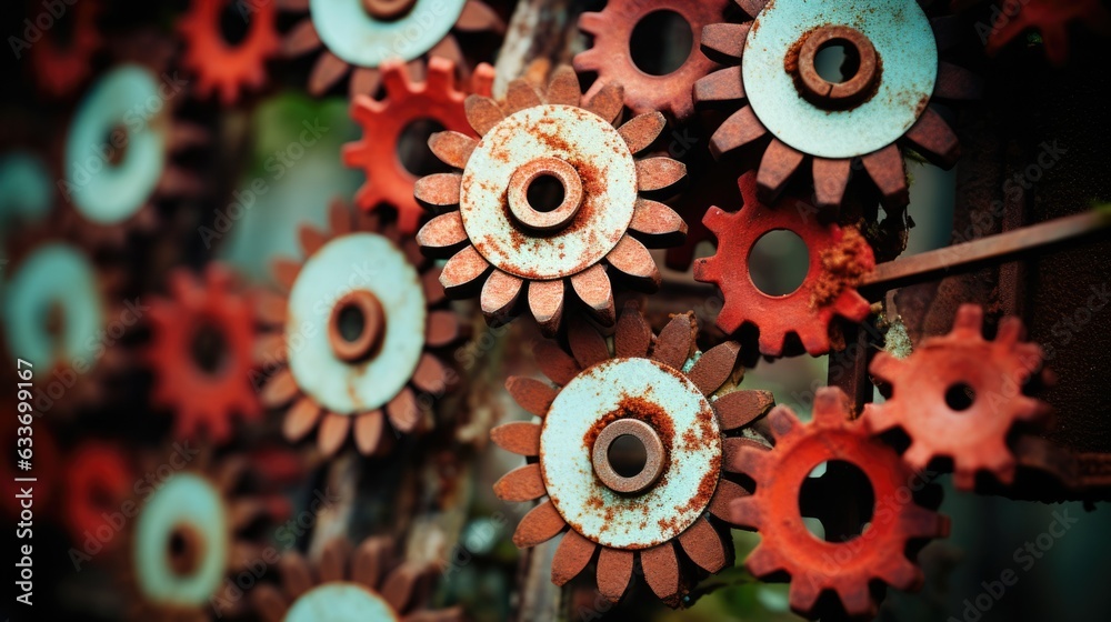Garden sculptures of corroded green and red metal flowers made from ...