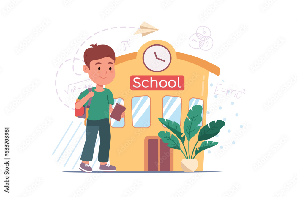 Concept go to school with people scene in the flat cartoon design. The ...
