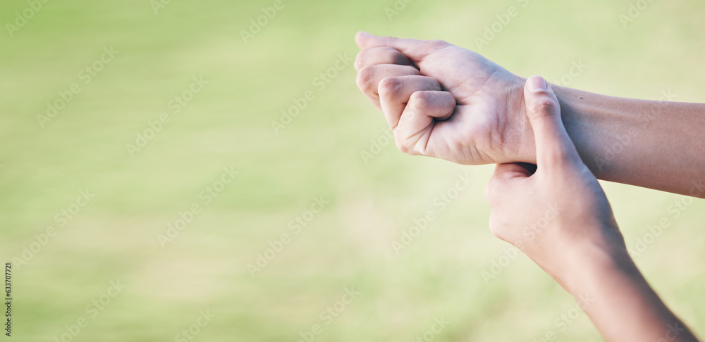 Wrist pain, sports person and hands injury from grass pitch challenge ...