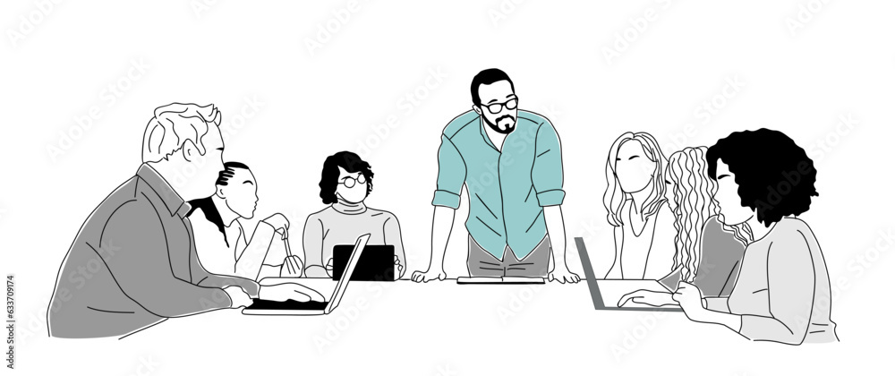 Business team members working together. Set of businessmen and ...