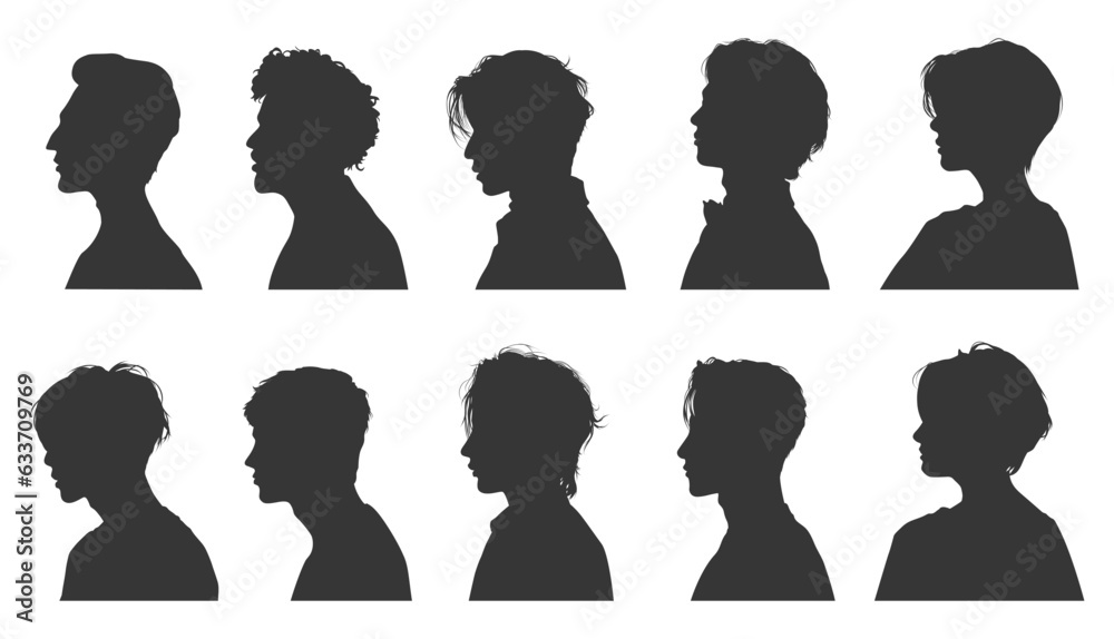 Vetor de vector silhouette of a male head from side. silhouette of ...