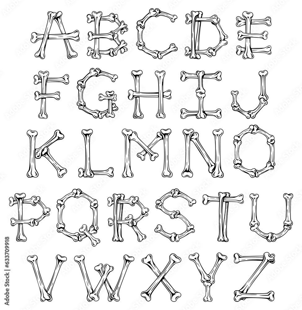 Bone font alphabet letters Stock Vector | Adobe Stock