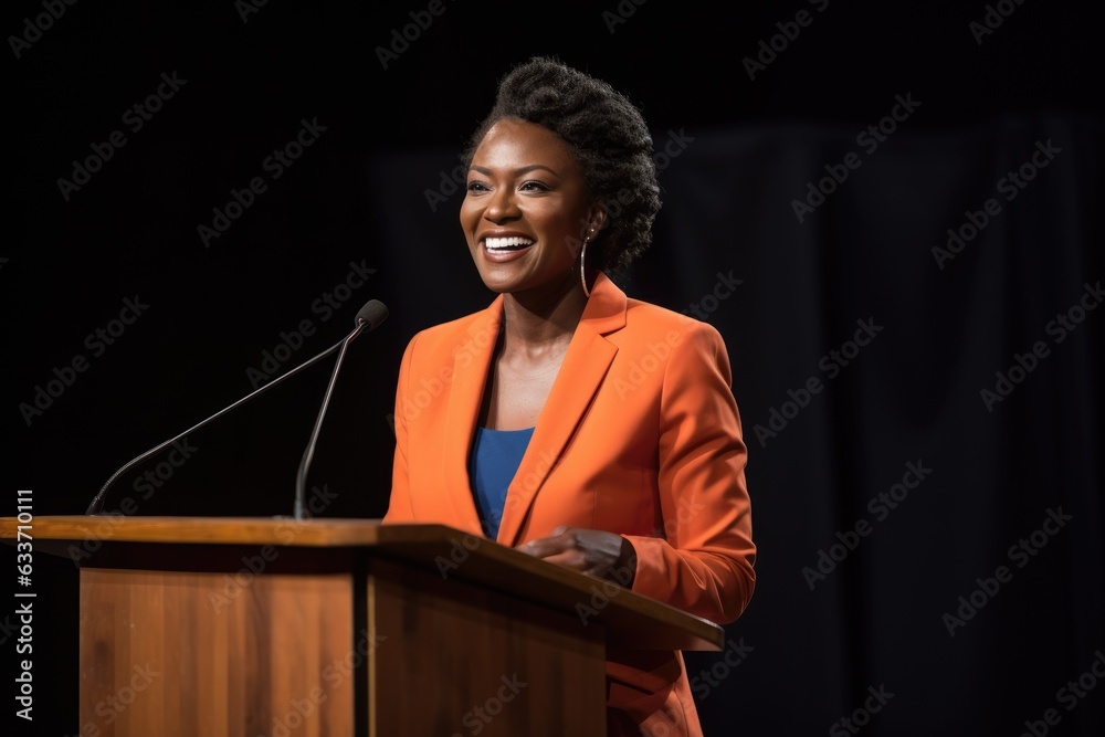 Photography of a pleased, woman in her 40s that is wearing a debate ...