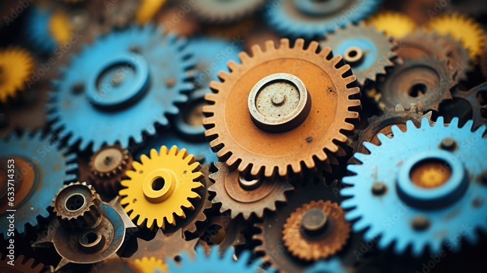 Garden sculptures of corroded blue and yellow metal flowers made from ...