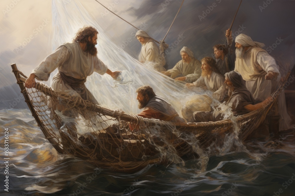 Miracle on the Waters: Brimming Net of Fish Drawn into a Boat, Echoing ...