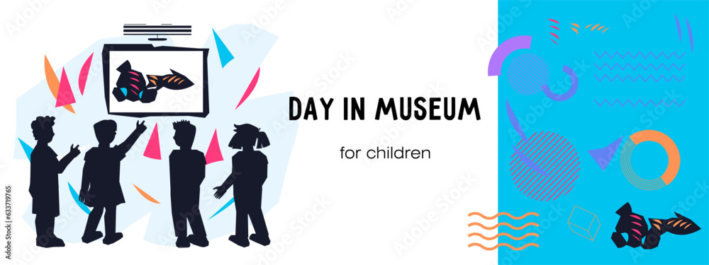 Banner or flyer design for children's excursion to the museum. Museum ...