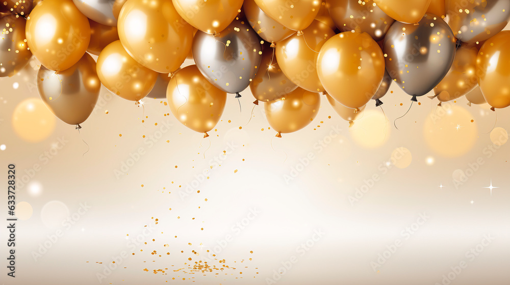 Celebration party banner with orange color balloons background ...
