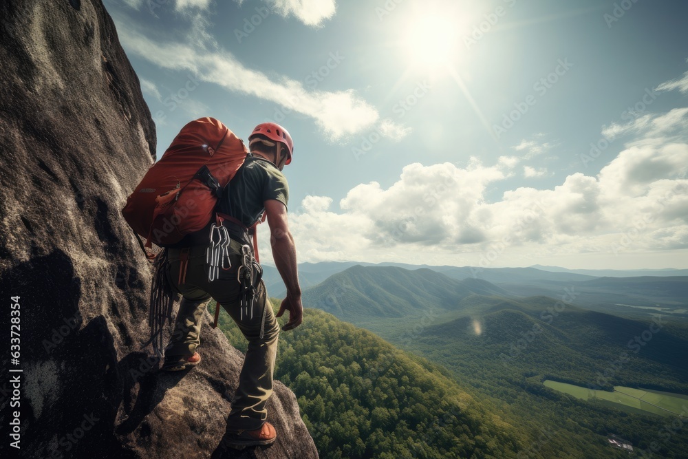 Courage in Climb: Midway on Mountain Cliff, Climber Faces Challenge ...