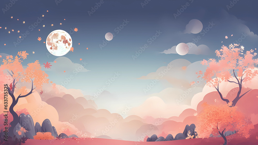 hand drawn cartoon mid autumn festival moon landscape illustration ...