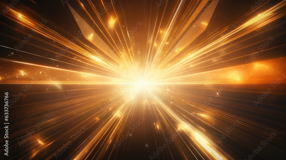 Bright beams reflected in dark space, in the style of light gold and ...