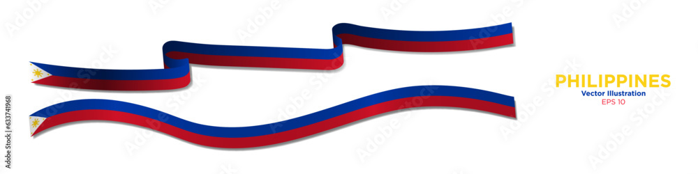 3d Rendered Philippines Flag Ribbons with shadows. Filipino flags. Long ...